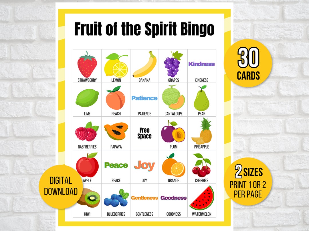 Fruit of the Spirit Bingo, Bible Bingo, 30 Fruit of the Spirit Bingo ...
