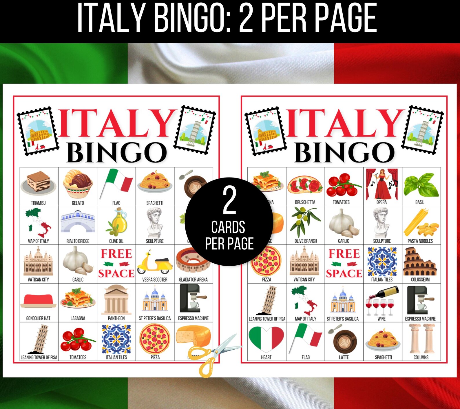 Italy Bingo, 60 Italy Travel Bingo Cards, Travel Bingo, Italian Bingo ...