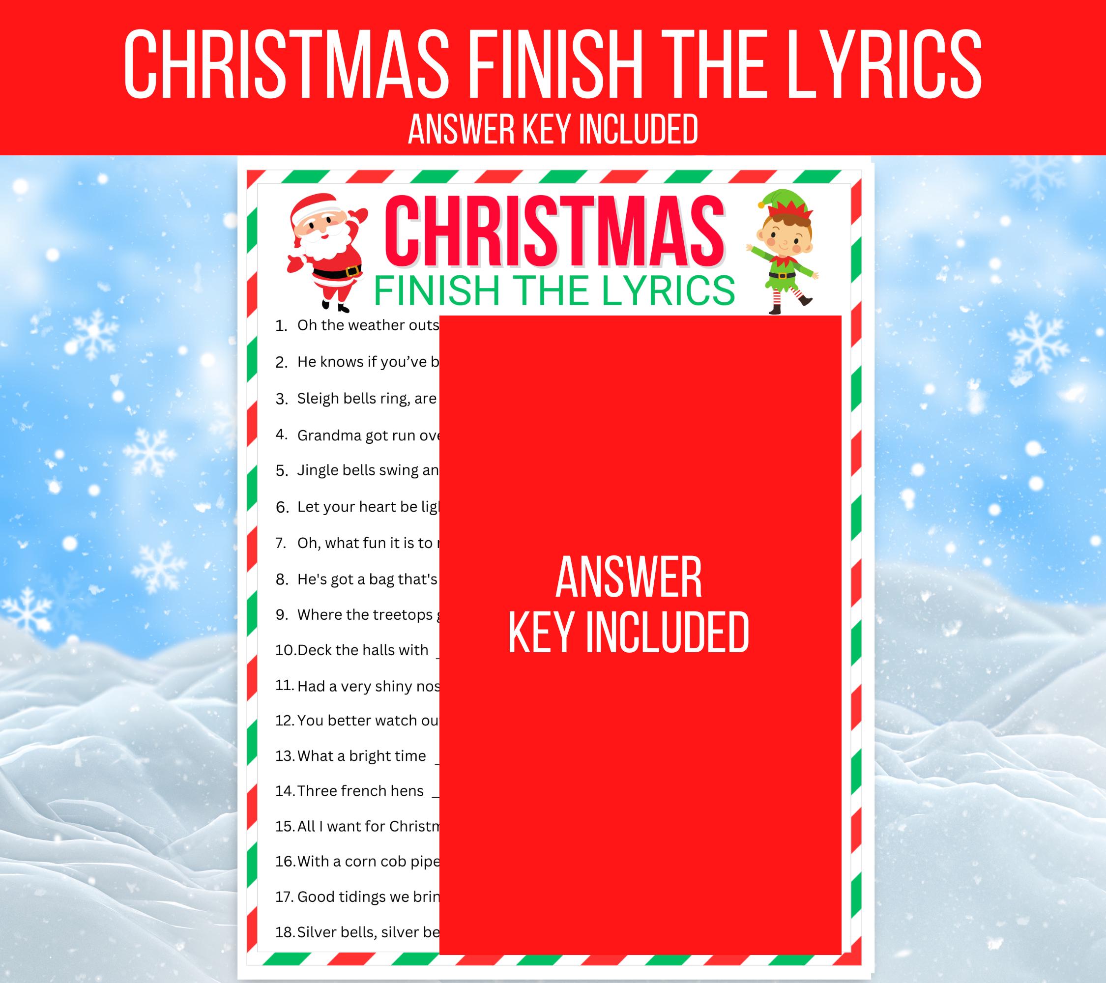 Christmas Finish the Lyrics, Holiday Party Game, Fun Christmas Game ...