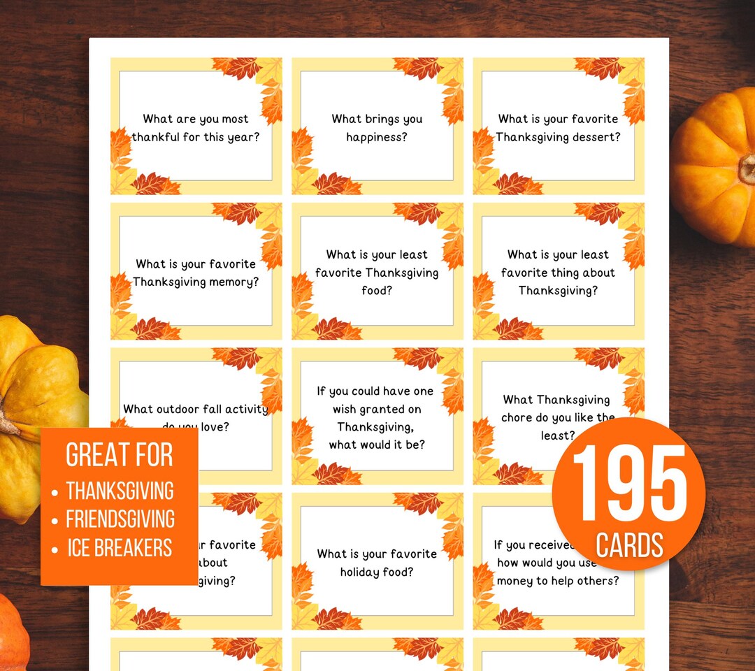 195 Thanksgiving Conversation Cards, Gratitude Conversation Cards ...