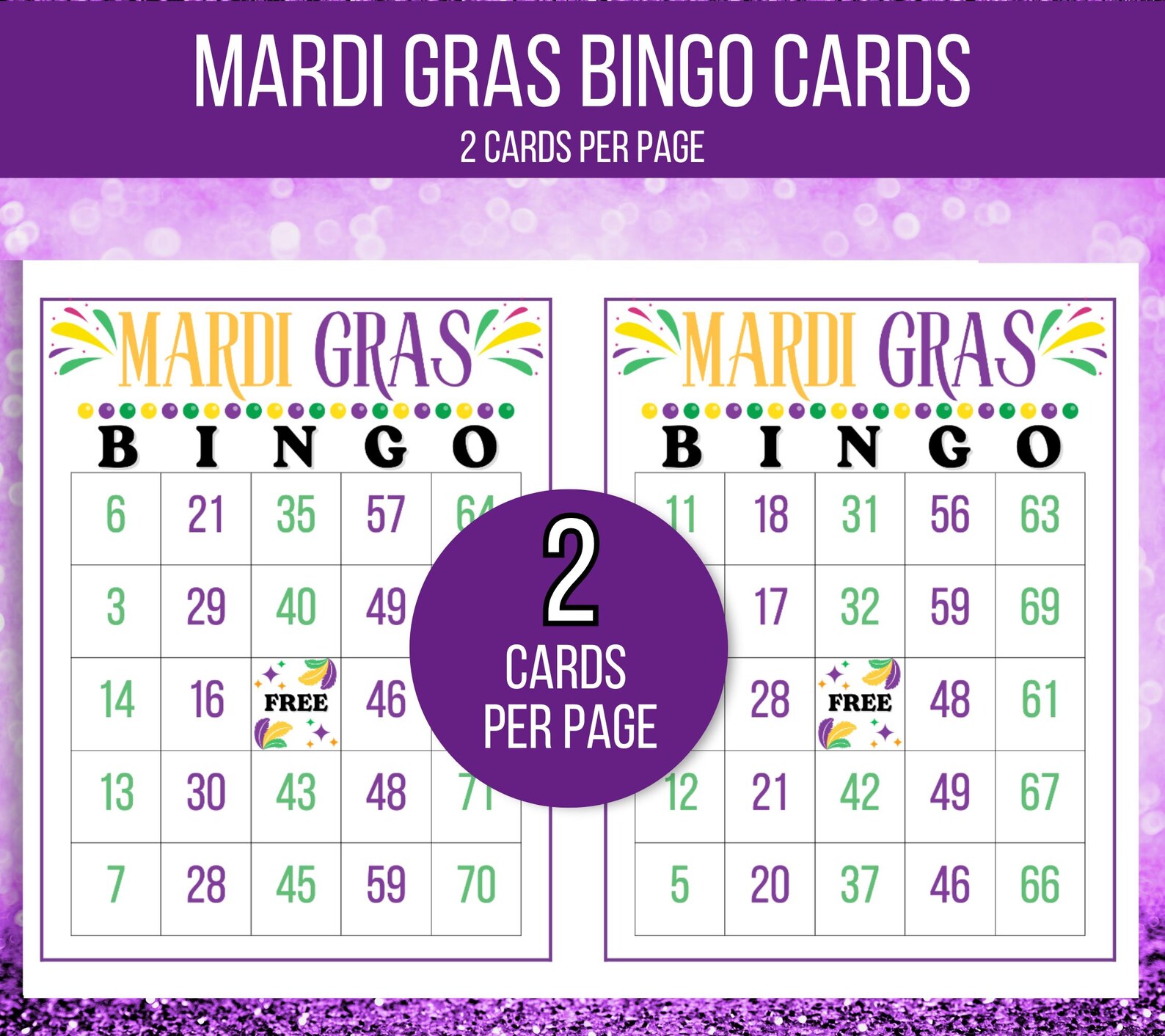 Mardi Gras Bingo, 200 Mardi Gras Bingo Cards, Mardi Gras Party Game ...