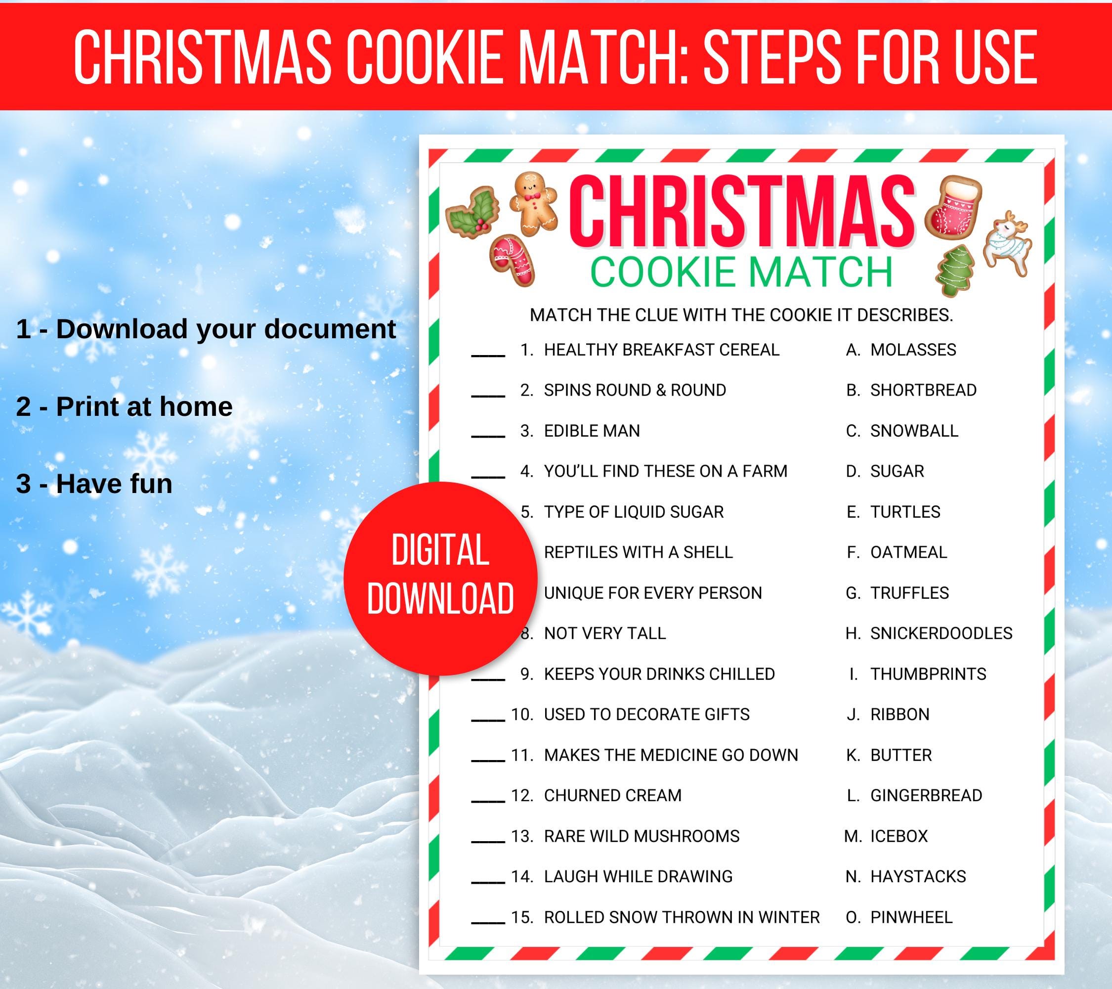 Christmas Cookie Match Game, Christmas Games, Printable Christmas Games ...