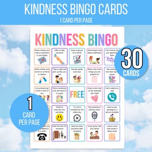 Kindness Bingo, 30 Kindness Bingo Cards, Acts of Kindness Bingo, Kid's ...