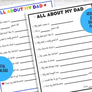 All About My Dad Fill in the Blanks Questionnaire, Father's Day Craft ...