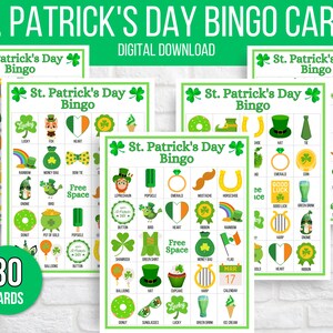 St. Patrick's Day Bingo, 30 St. Patrick's Bingo Cards, St. Patrick's ...