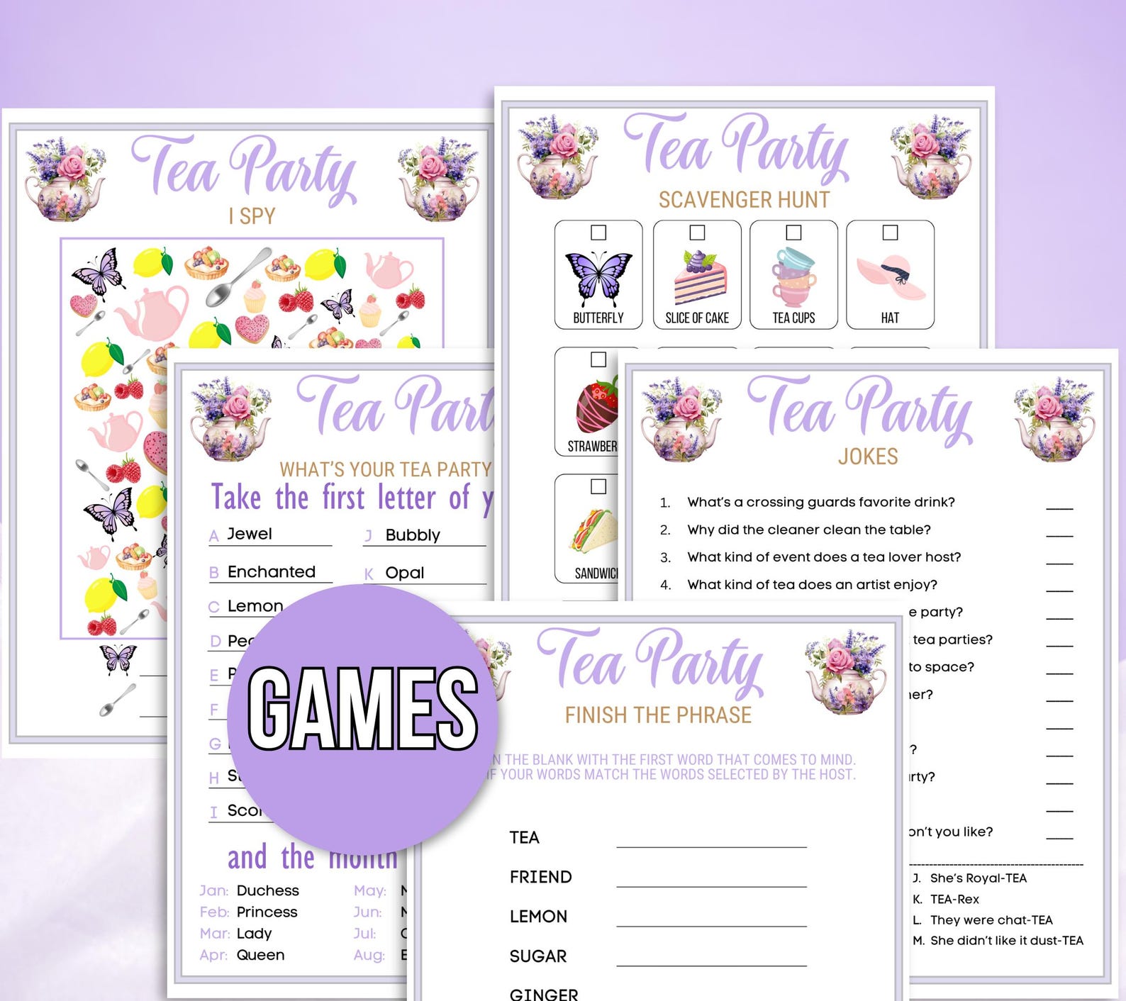 Tea Party Games Printable, Tea Party Activities, Girls Tea Party Games ...