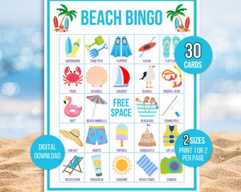 Beach Bingo, Summer Beach Bingo Game, Beach Activity, Fun in the Sun ...