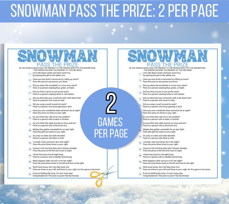 Snowman Pass the Prize Game, Winter Pass the Present Game, Christmas ...