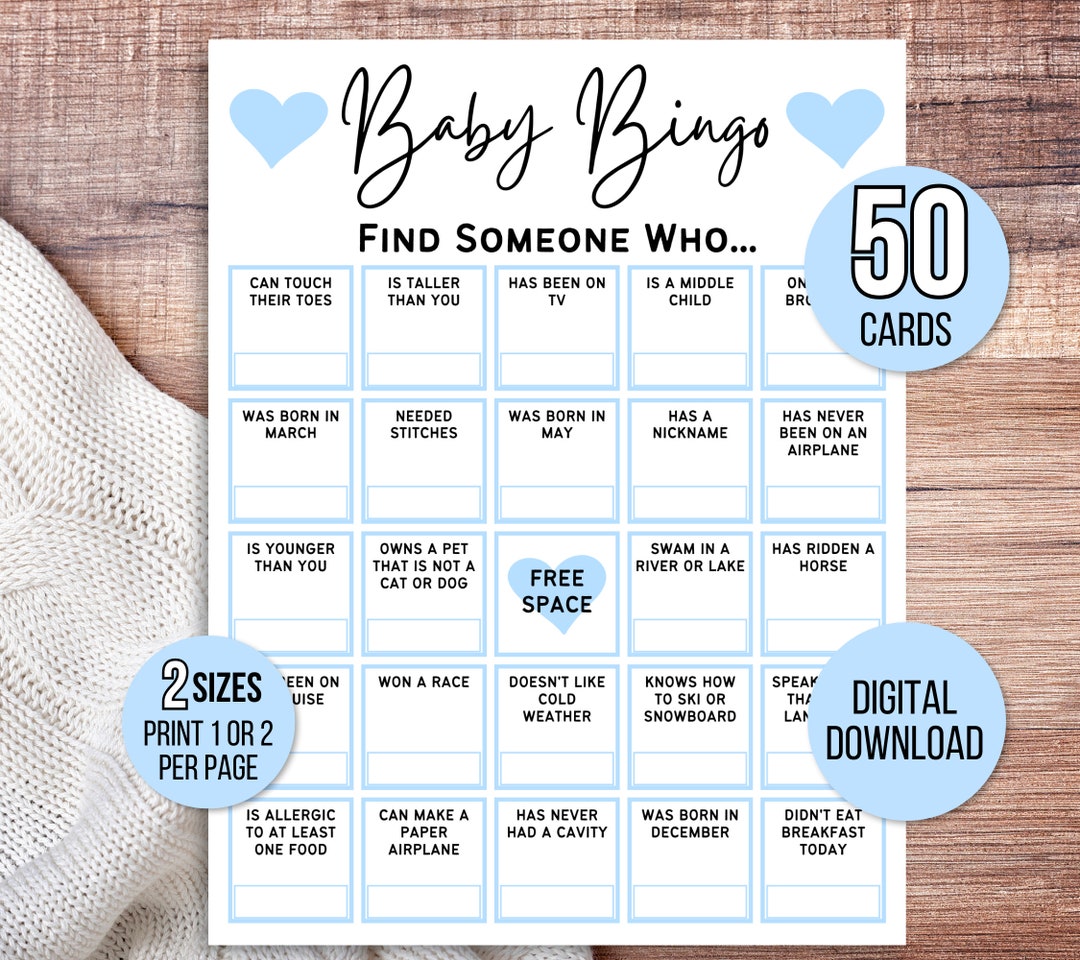50 Baby Shower Bingo Cards, Get to Know You Baby Bingo, Baby Bingo Game ...