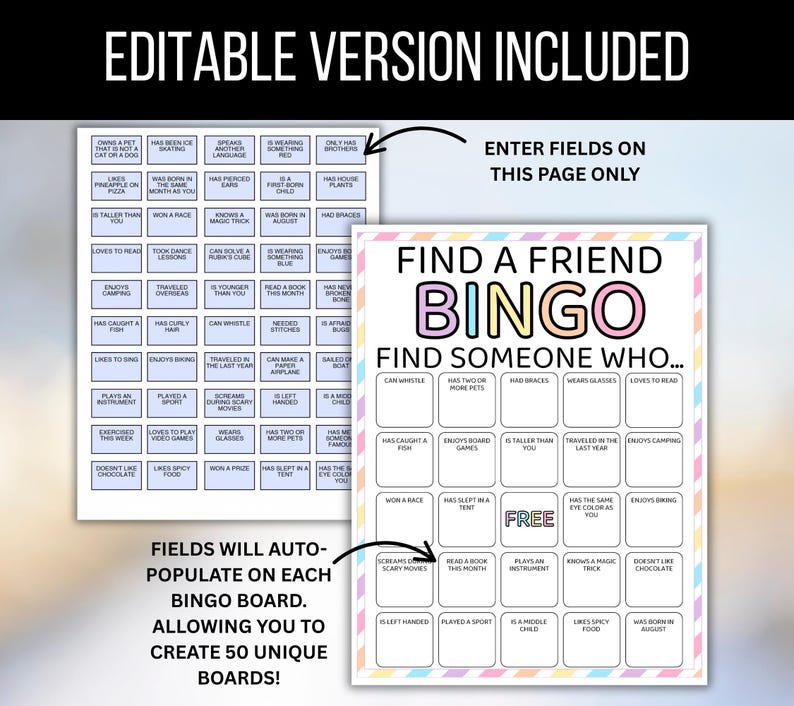 Find a Friend Bingo, Find A Friend Bingo Template, Find Someone Who ...