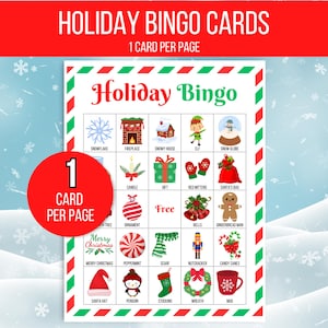 Holiday Bingo, 100 Holiday Bingo Cards, Christmas Bingo, Christmas ...