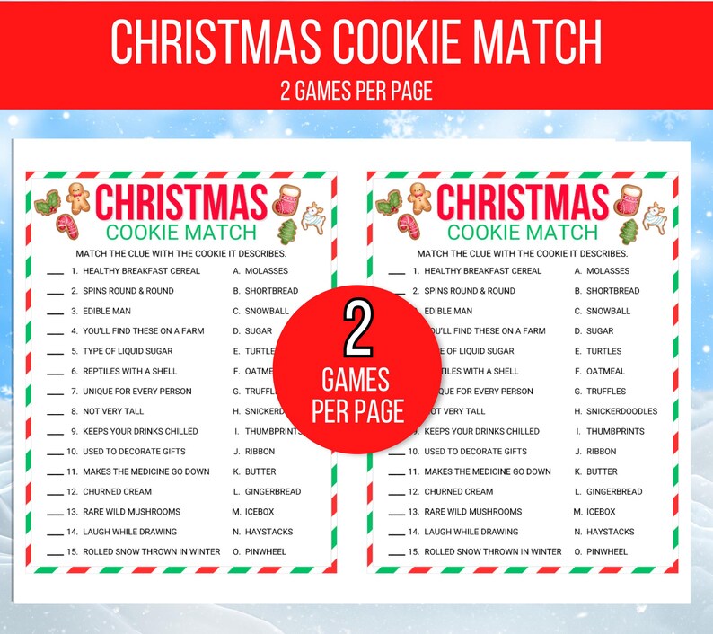 Christmas Cookie Match Game, Christmas Games, Printable Christmas Games ...