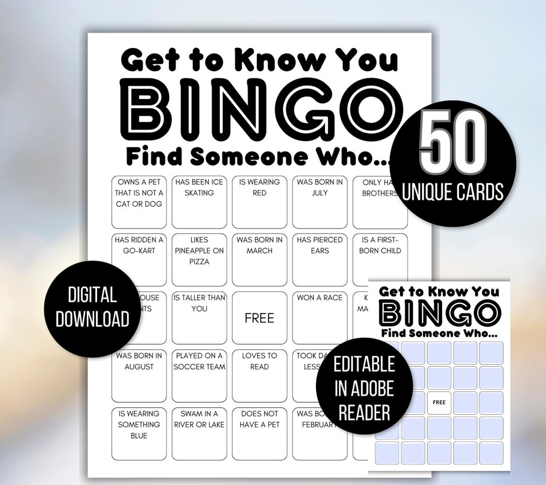Editable Get to Know You Bingo, Find Someone Who Bingo, Find the Guest ...