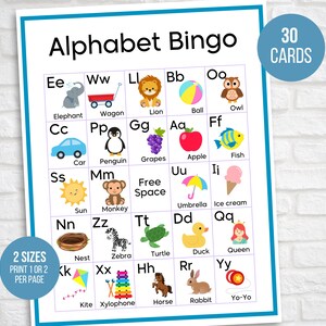 Picture Alphabet Bingo 30 Printable Alphabet Bingo (Download Now) - Etsy