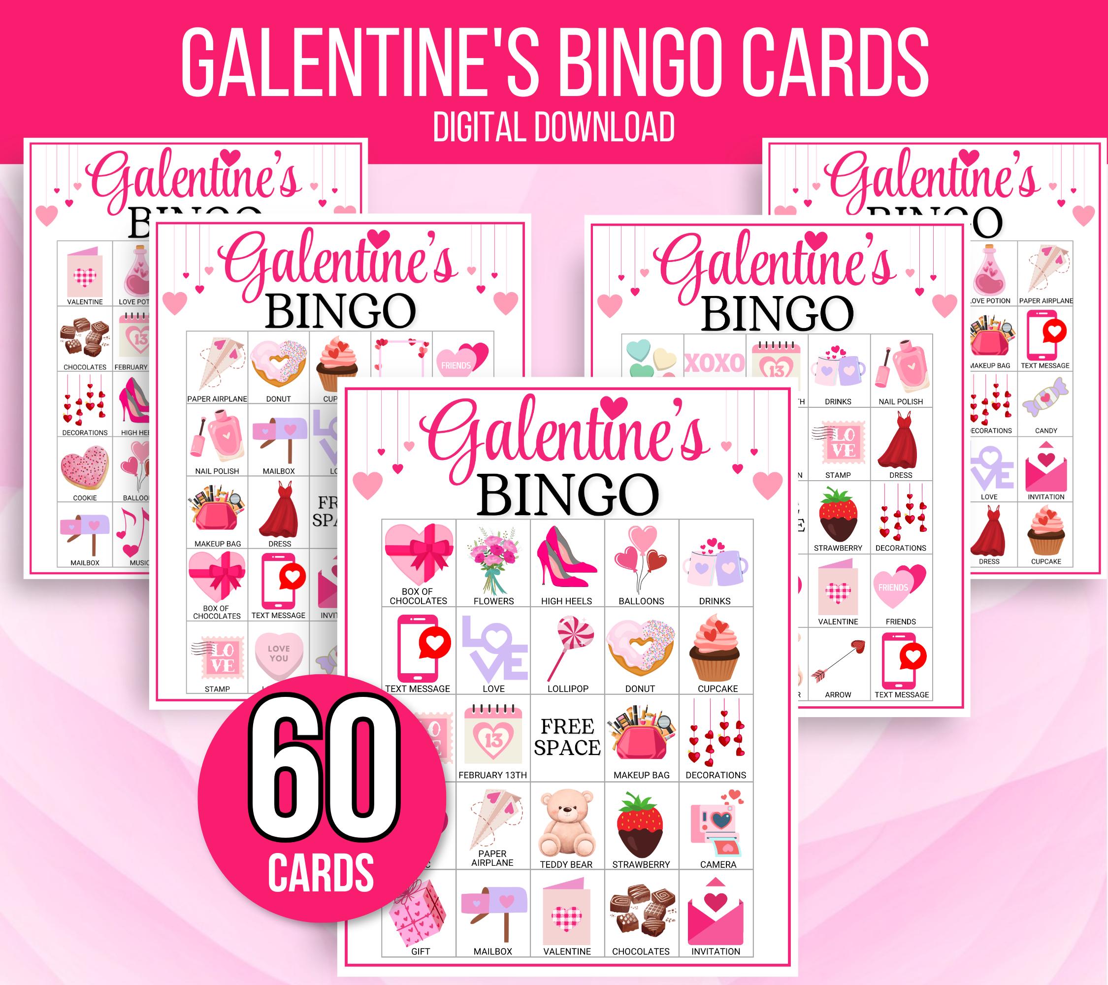Galentine's Bingo, 60 Galentine's Day Bingo Cards, Galentine's Bingo ...