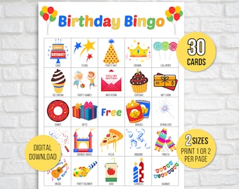 Birthday Bingo, 30 Birthday Bingo Cards, Birthday Party Game, Happy ...