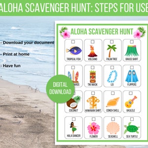 Aloha Scavenger Hunt, Printable Aloha Party Game, Aloha Birthday, Aloha ...