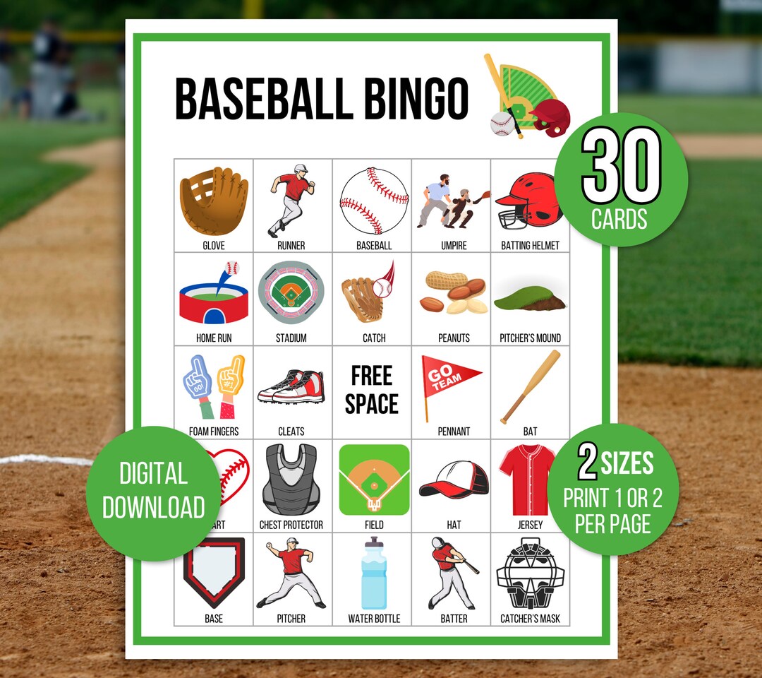 Baseball Bingo, 30 Unique Printable Baseball Bingo Cards, Baseball ...