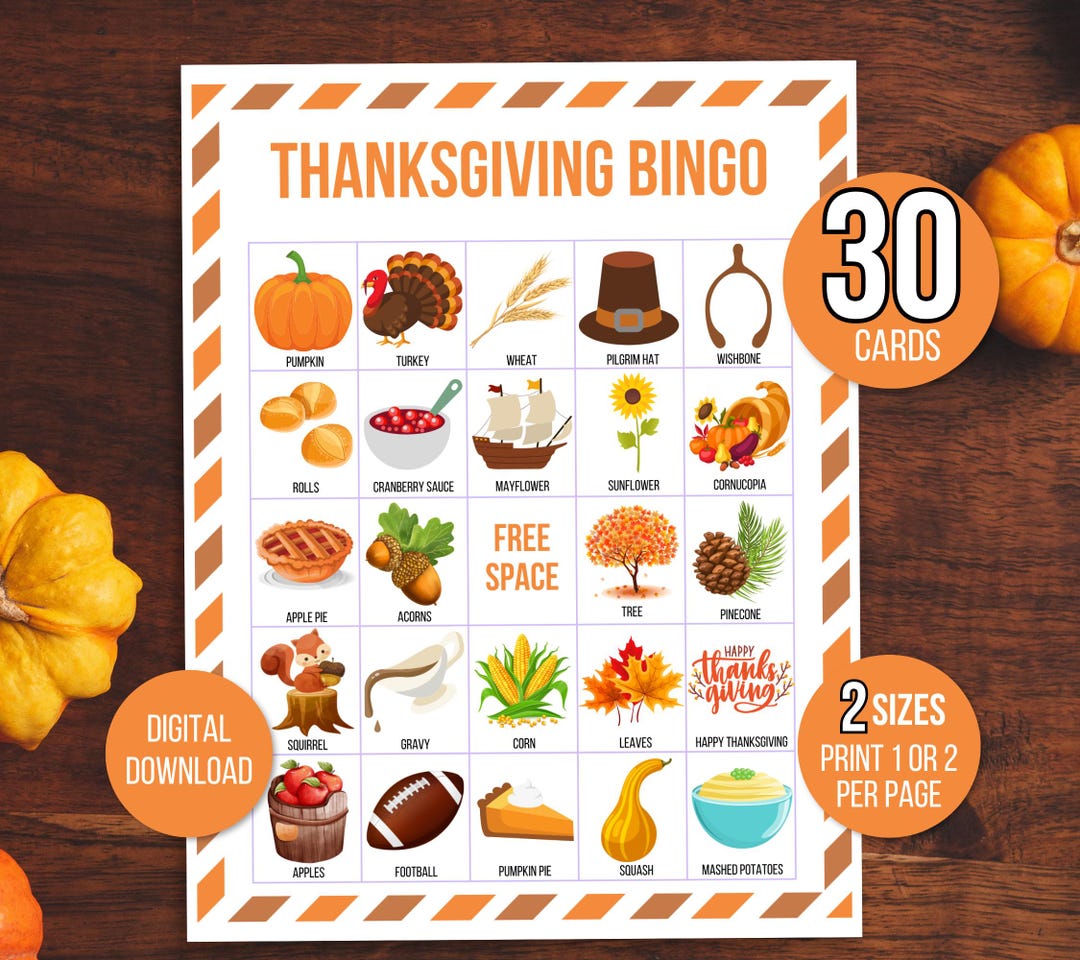 Thanksgiving Bingo, 30 Thanksgiving Bingo Cards, Thanksgiving Activity ...