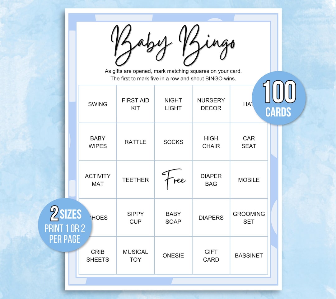 Baby Boy Bingo, 100 Baby Boy Bingo Cards, Baby Shower Bingo, Baby ...