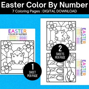 Easter Color by Number, 7 Printable Easter Coloring Pages, Easter ...