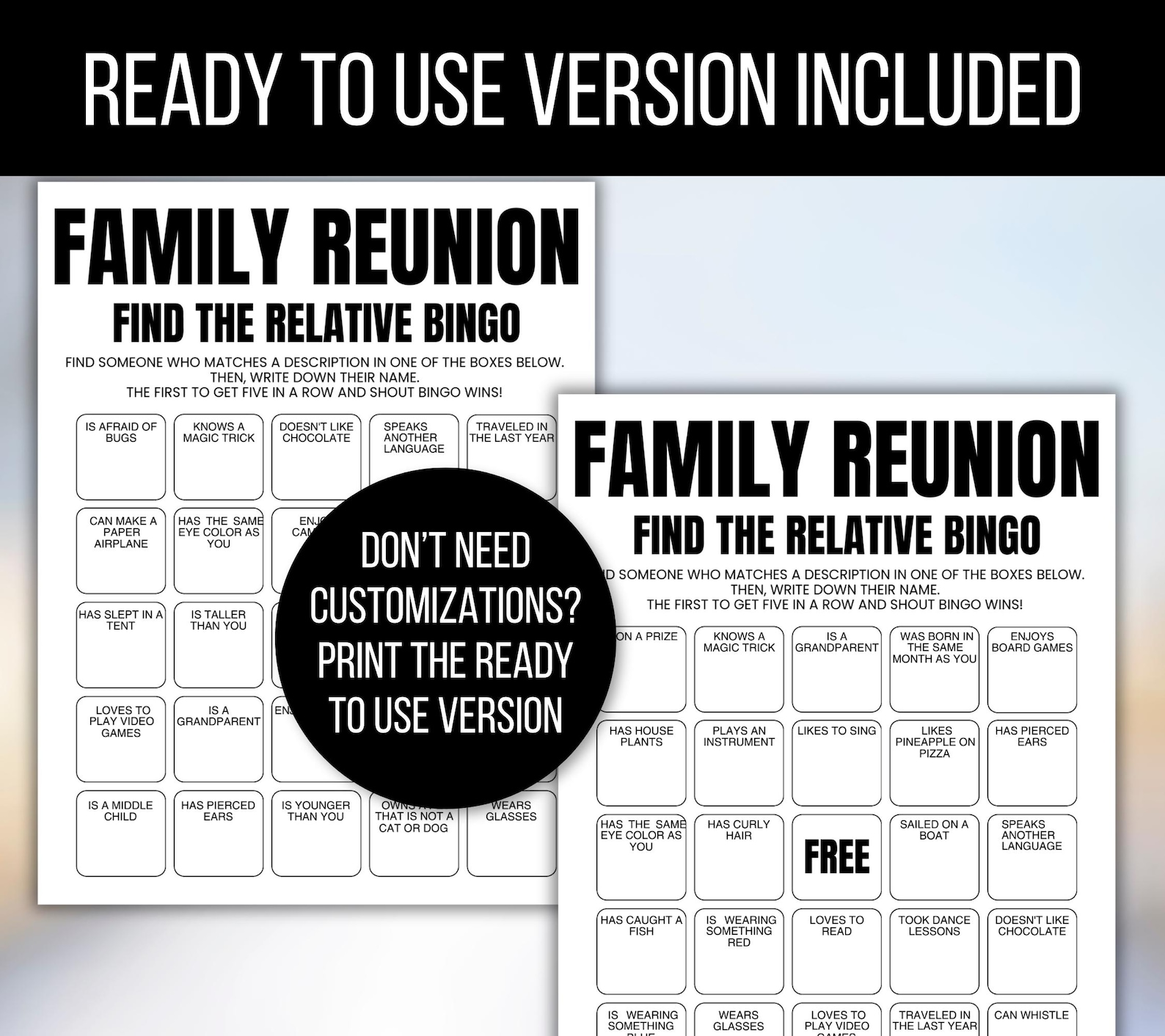 Family Reunion Bingo, Editable Family Reunion Bingo, Find the Relative ...
