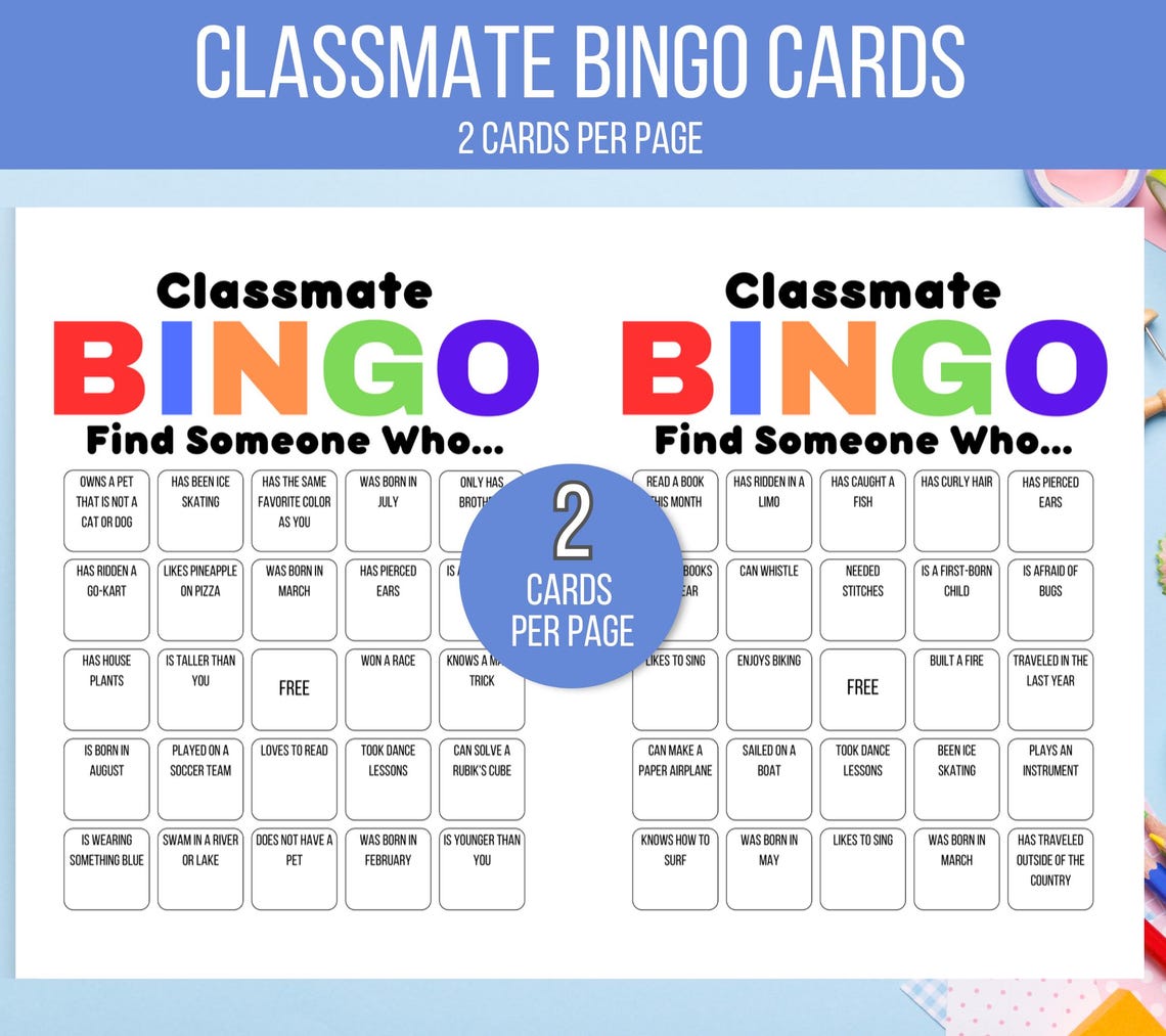 Classmate Bingo, Get to Know You Bingo, Find Someone Who Bingo, Find ...