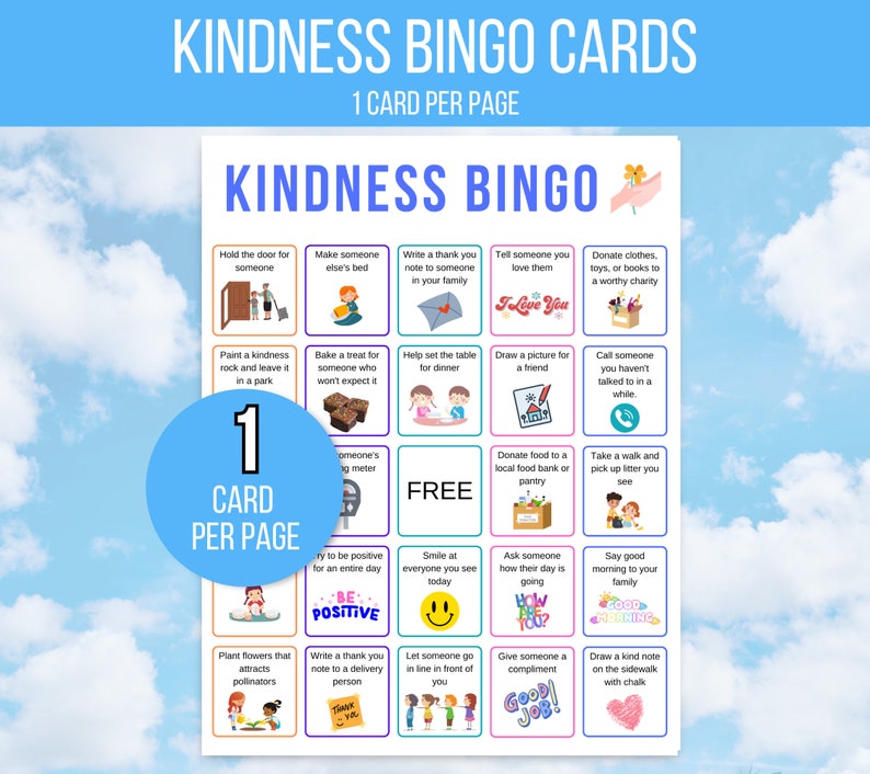 Kindness Bingo, 3 Kindness Bingo Cards, Acts of Kindness Bingo, Kid's ...