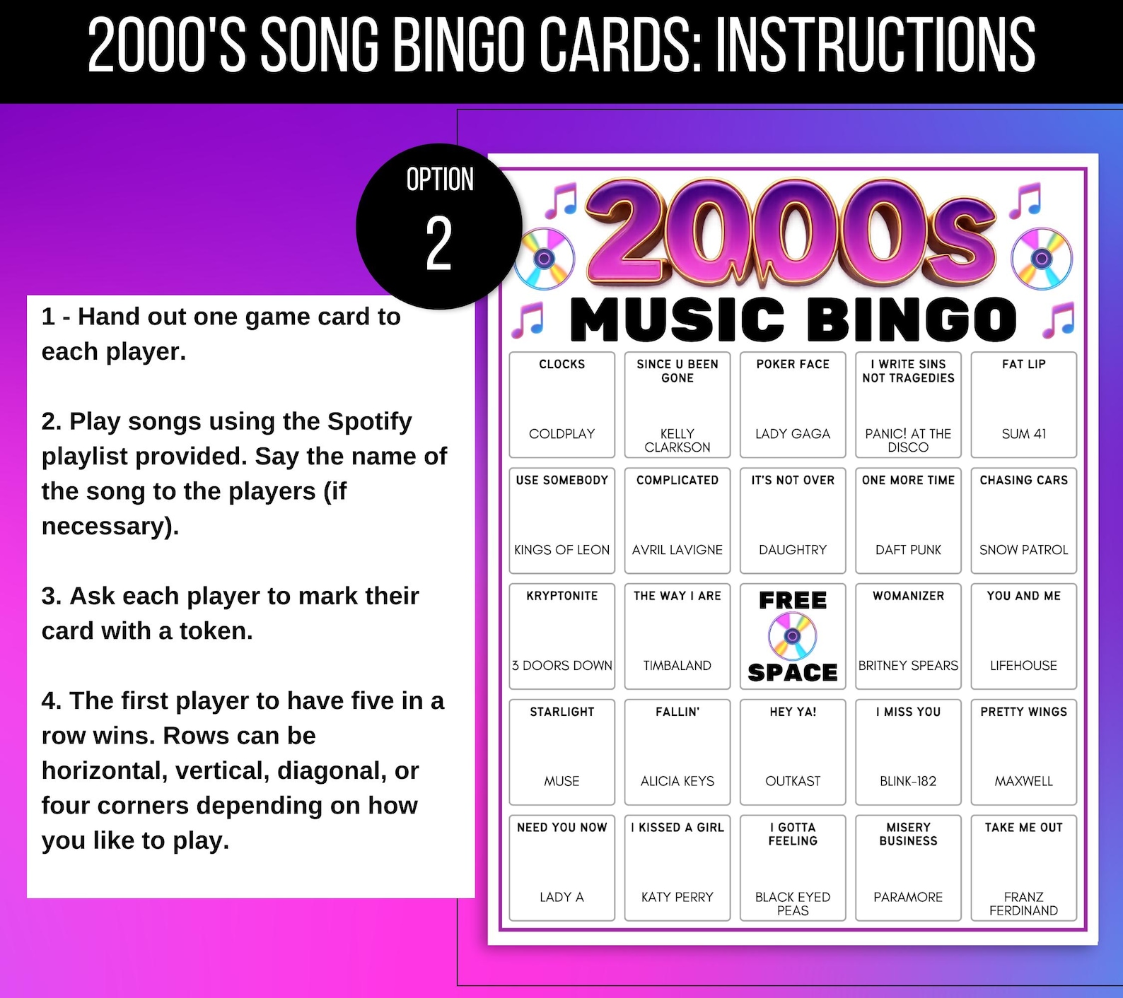2000s Bingo, 2000s Song Bingo, 2000s Music Bingo, 2000s Retro Bingo ...