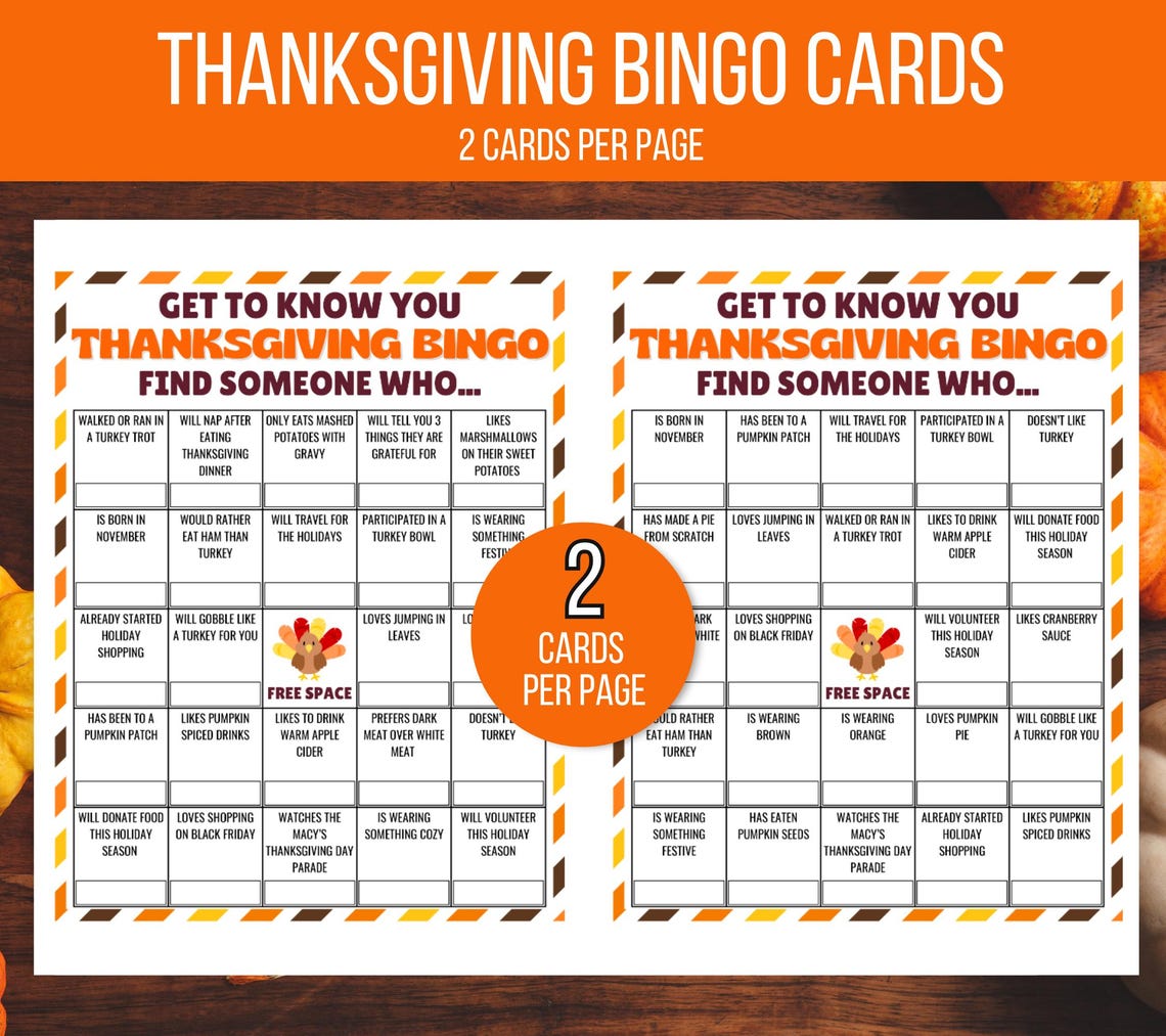 Thanksgiving Get to Know You Bingo, Find Someone Who Bingo, Find the ...