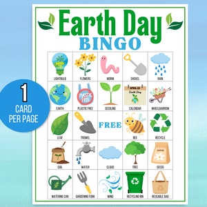 Earth Day Bingo, Earth Day Game, Earth Day Party Activity, Earth Day ...