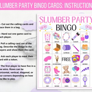 Slumber Party Bingo, Pajama Party Bingo, Sleepover Bingo, 30 Slumber ...