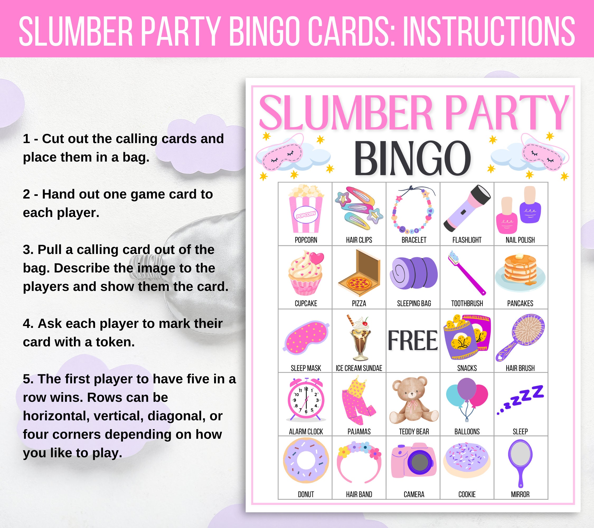 Slumber Party Bingo, Pajama Party Bingo, Sleepover Bingo, 30 Slumber ...