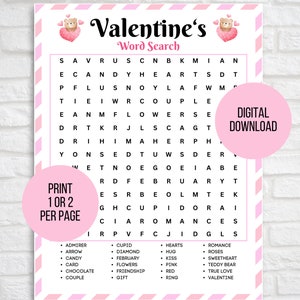Valentine's Day Word Search, Fun Valentines' Day Game, Printable ...