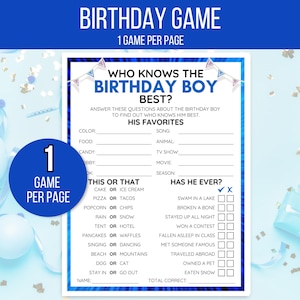 Who Knows the Birthday Boy Best, Birthday Party Game, Birthday Game for ...