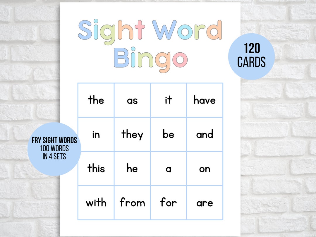 Sight Words Bingo, 120 Sight Words Bingo Cards, Fry's First 100 Words ...