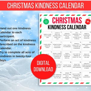 Christmas Acts of Kindness Calendar, Advent Calendar for Kid & Adult ...