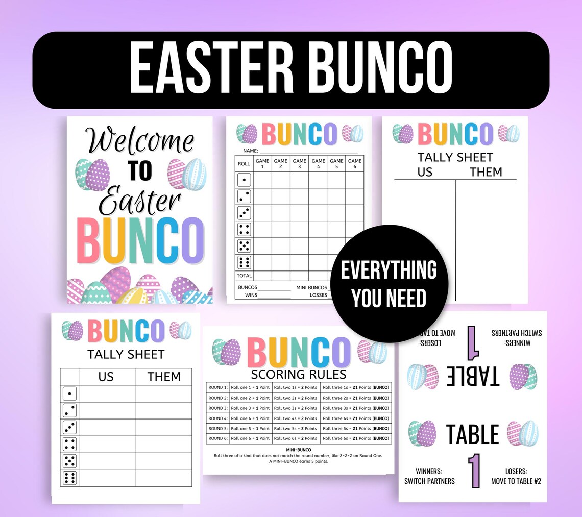 Easter Bunco Score Sheet, Easter Bunco Tally Sheets, Easter Bunco ...