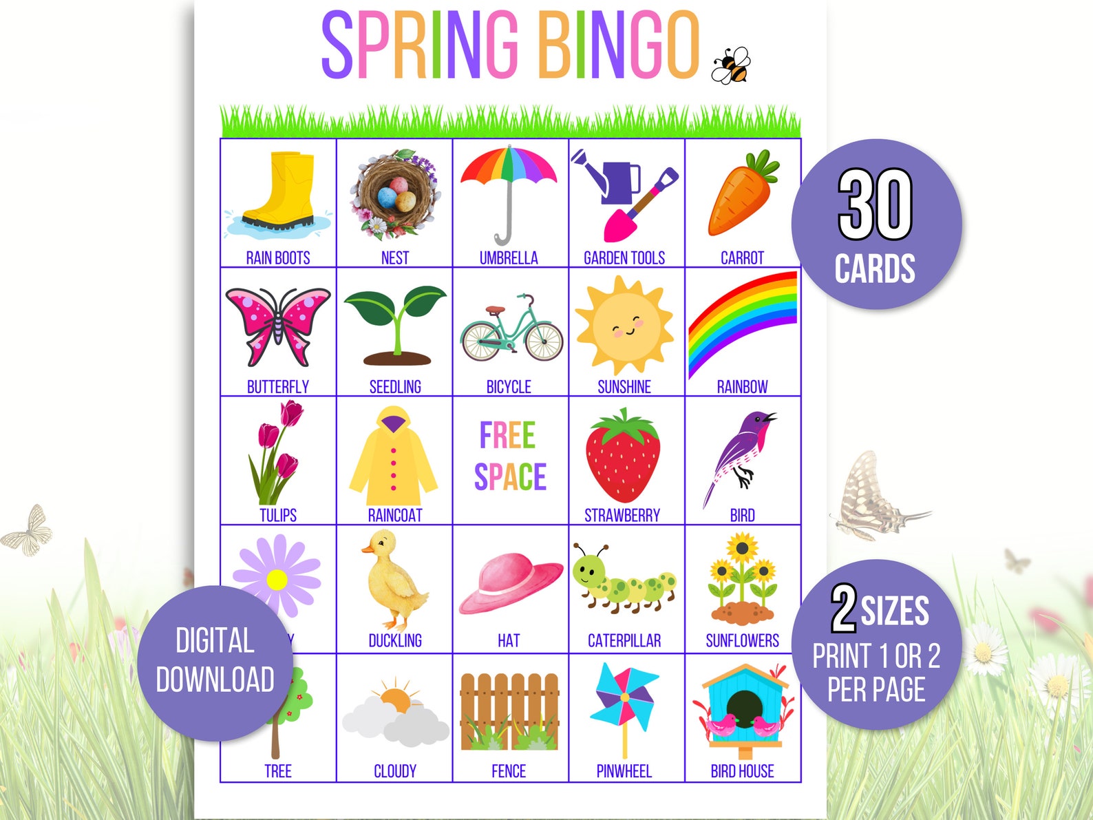 Printable Spring Bingo, 30 Spring Bingo Cards, Spring Activity for Kids ...