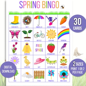 Printable Spring Bingo, 30 Spring Bingo Cards, Spring Activity for Kids ...