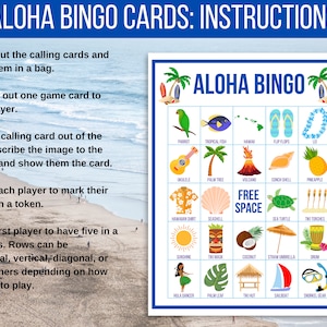 Aloha Bingo, Luau Bingo, Hawaiian Bingo, 30 Printable Luau Bingo Cards ...