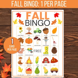 Fall Bingo, 30 Fall Bingo Cards, Fall Picture Bingo, Autumn Bingo ...