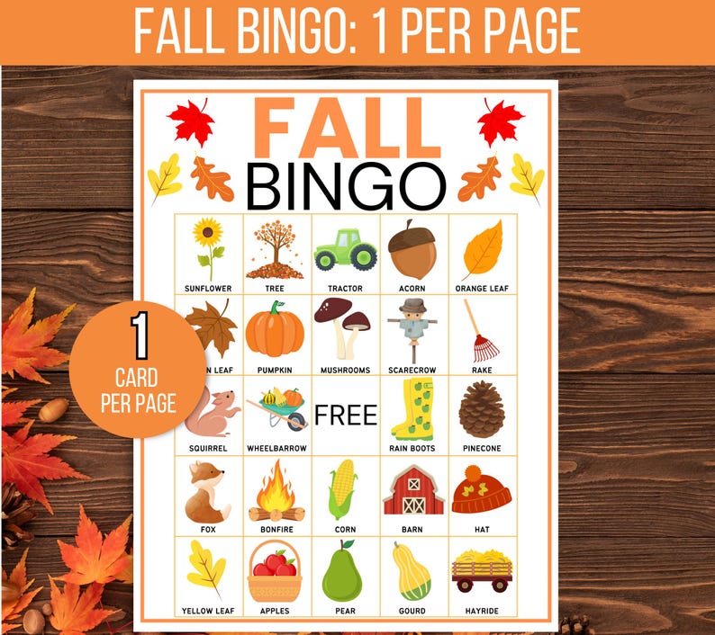 Fall Bingo, 30 Fall Bingo Cards, Fall Picture Bingo, Autumn Bingo ...