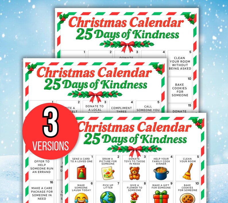 Christmas Acts of Kindness Calendar, Advent Calendar for Kid & Adult ...