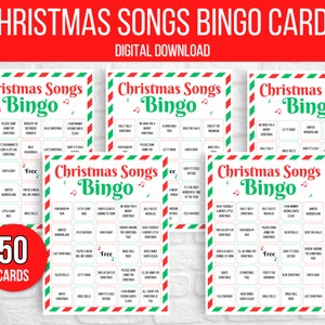 Christmas Songs Bingo, 50 Printable Christmas Songs Bingo Cards ...
