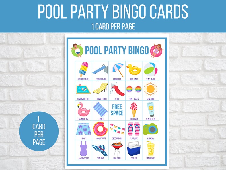 Pool Party Bingo 30 Unique Printable Pool Bingo Cards Pool - Etsy