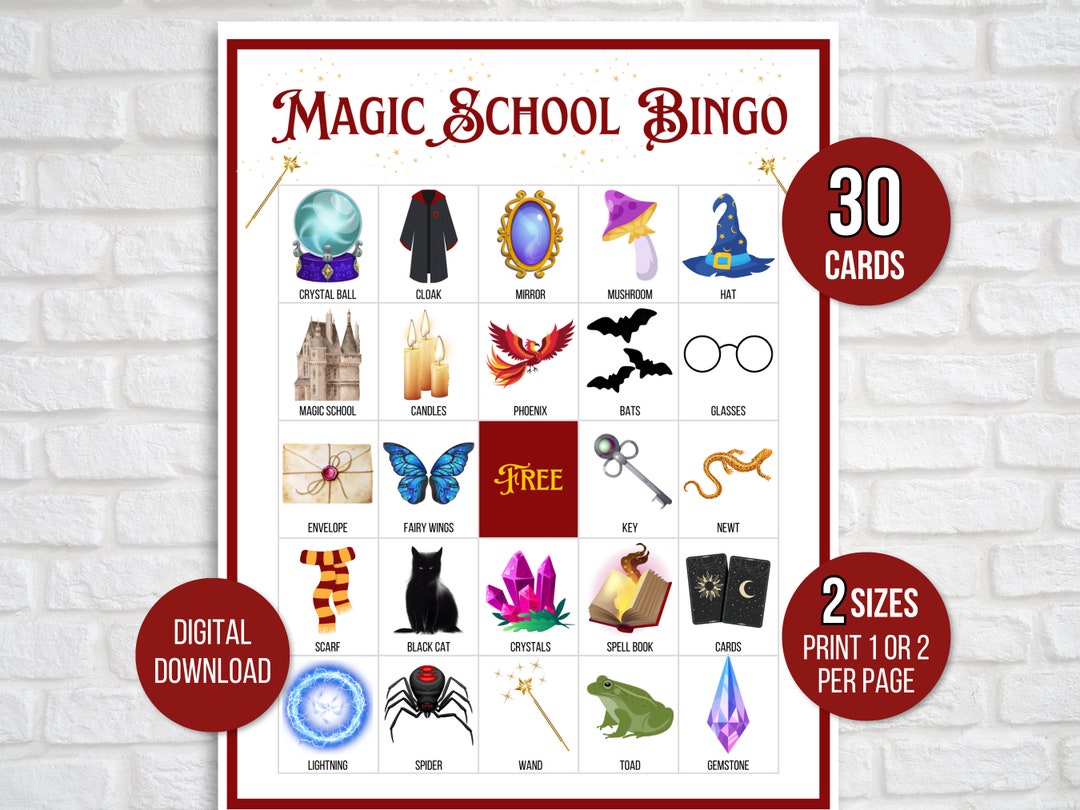 Magic School Bingo, 30 Magic School Bingo Cards, Wizard Bingo, Wizard ...