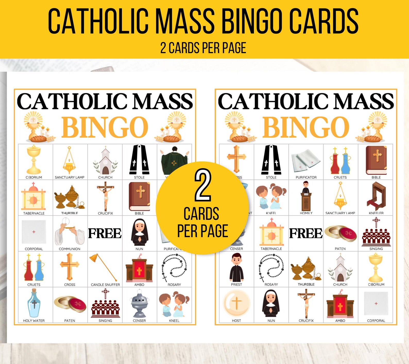 Catholic Mass Bingo, First Communion Bingo, 50 Catholic Mass Bingo ...