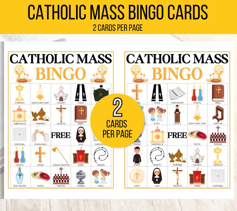 Catholic Mass Bingo, First Communion Bingo, 50 Catholic Mass Bingo ...
