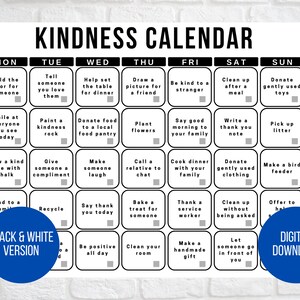 Kindness Calendar, Acts of Kindness Calendar, Kid's Kindness Challenge ...